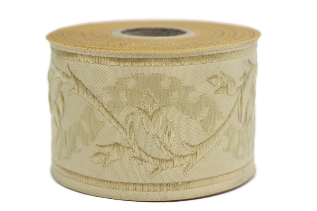 50 Mm Beige Tulips Jacquard Ribbons, Tulips Ribbons 1.96 Inches ...