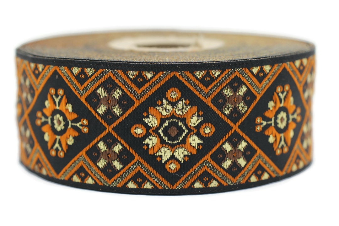 35 Mm Orange Geometric Ribbon, (1.37 Inch, Geometric Trim, Jacquard ...