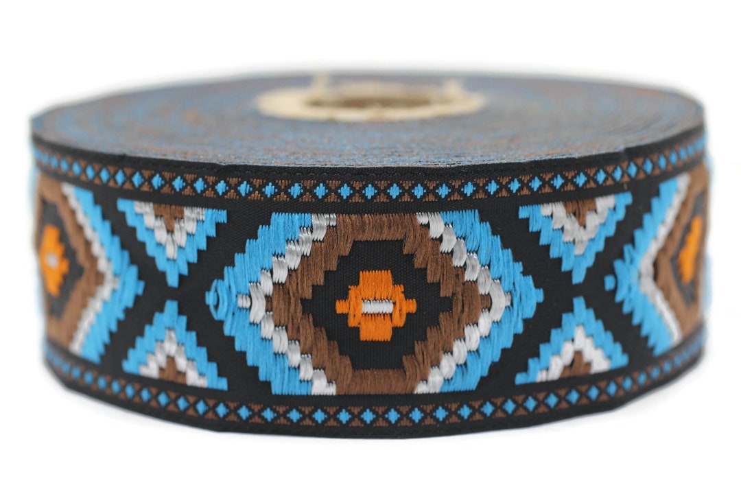 35 Mm Sky Blue Jacquard Ribbons 1.37 Inches, Geometric Embroidered Trim ...