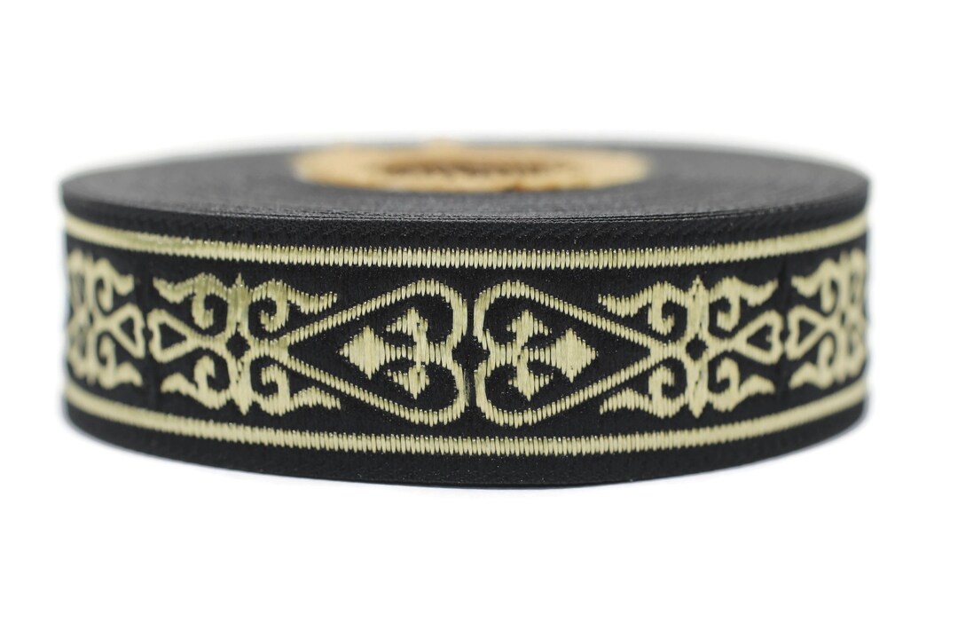 22 Mm Black Gold Celtic Jacquard Ribbon (0.86 Inches), Celtic Tapestry ...