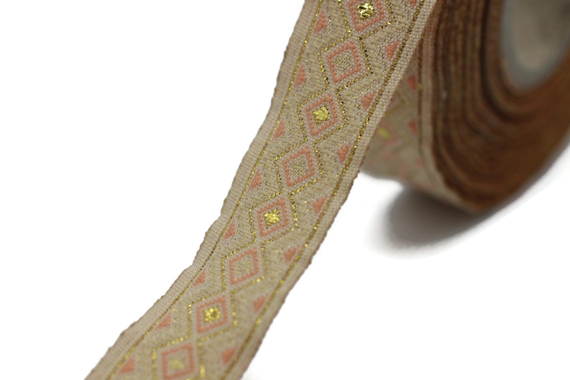 15 Mm Pink&golden Triangle Motive Jacquard Ribbons, (0.59 Inches ...