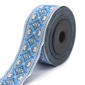 25 Mm Blue/white Carpet Ribbon 0.98 Inches, Geometric Trim, Jacquard ...