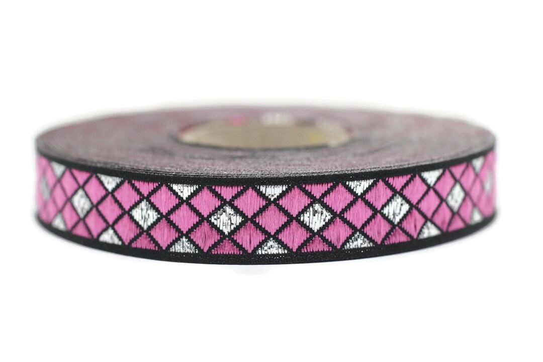 12 Mm Pink Triangle Motive Jacquard Border (0.47 Inches), Jacquard ...