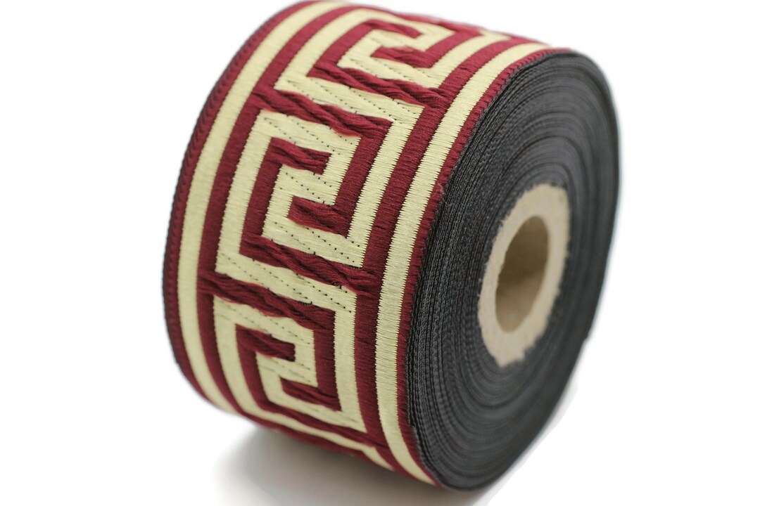 50 Mm Claret Red-golden Greek Key Ribbon, Jacquard Trims (1.96 Inches ...