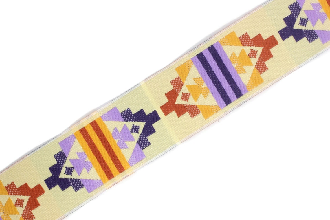 1.37" (35mm) Purple Orange Aztec Woven Trim, Southwestern Decor, Native ...