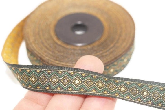 15 Mm Green&gold Triangle Motive Jacquard Ribbons 0.59 | Etsy
