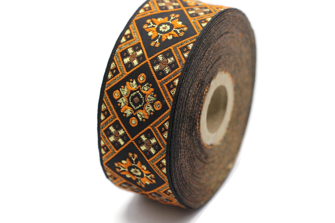 35 Mm Orange Geometric Ribbon 1.37 Inch Geometric Trim - Etsy