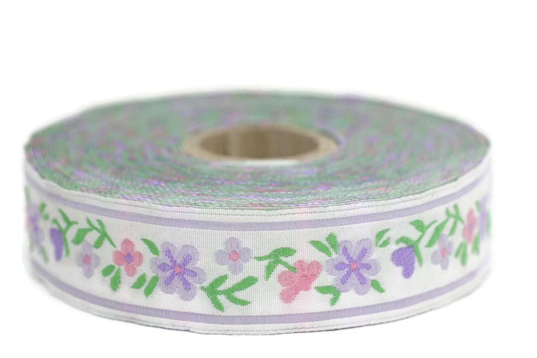 22 Mm Purple White Floral Jacquard Ribbon (0.86 Inches), Woven Ribbon ...