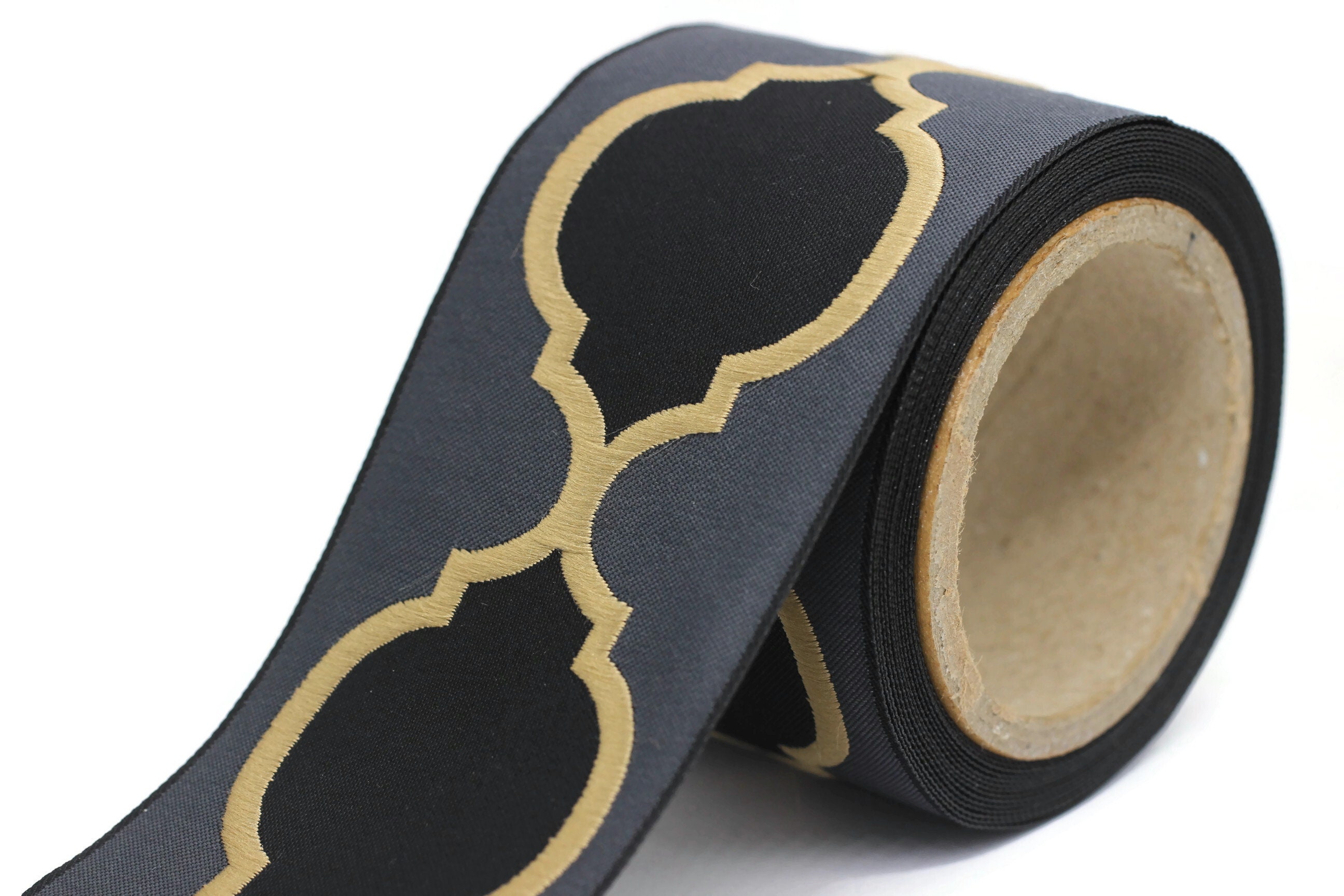 68 Mm Gold Black Jacquard Ribbons 2.67 Inch Banding for - Etsy
