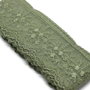 90 Mm Pickle Green Organza Lace Trim, Embroidered Lace Fabric , 3.50 ...