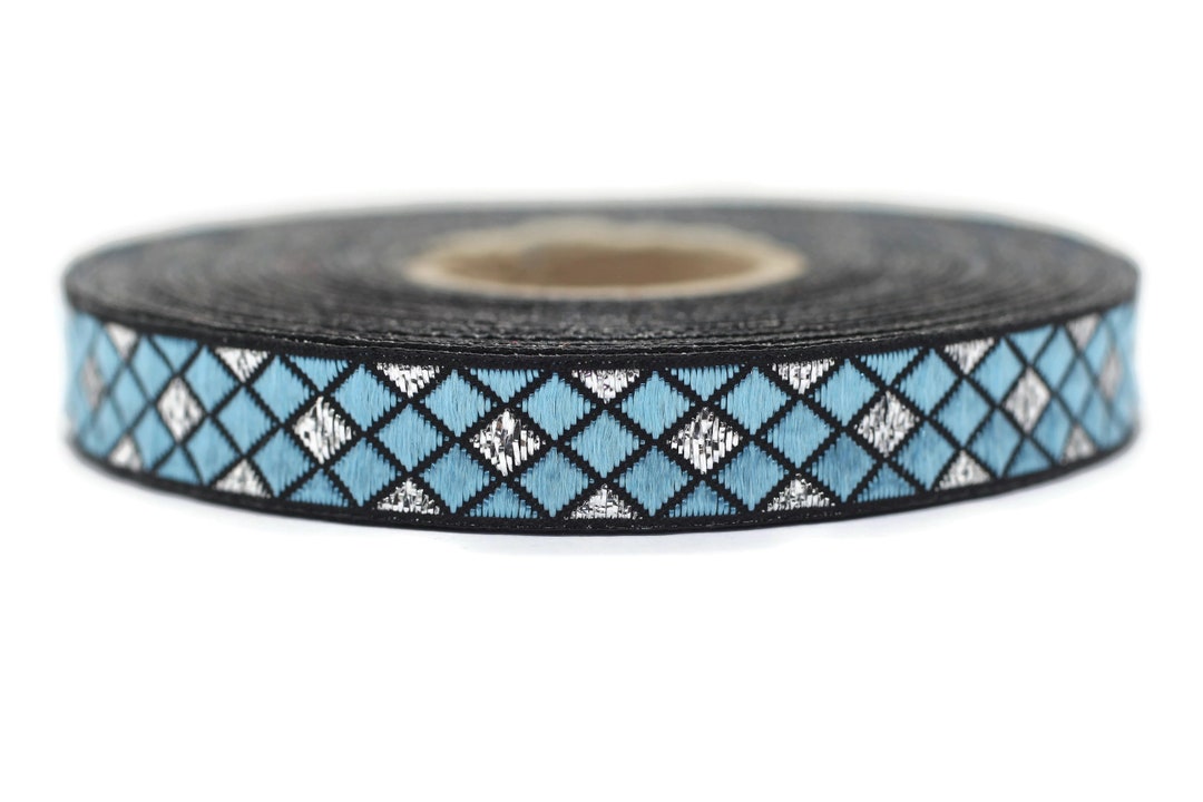 12 Mm Blue Triangle Motive Jacquard Border (0.47 Inches), Jacquard ...