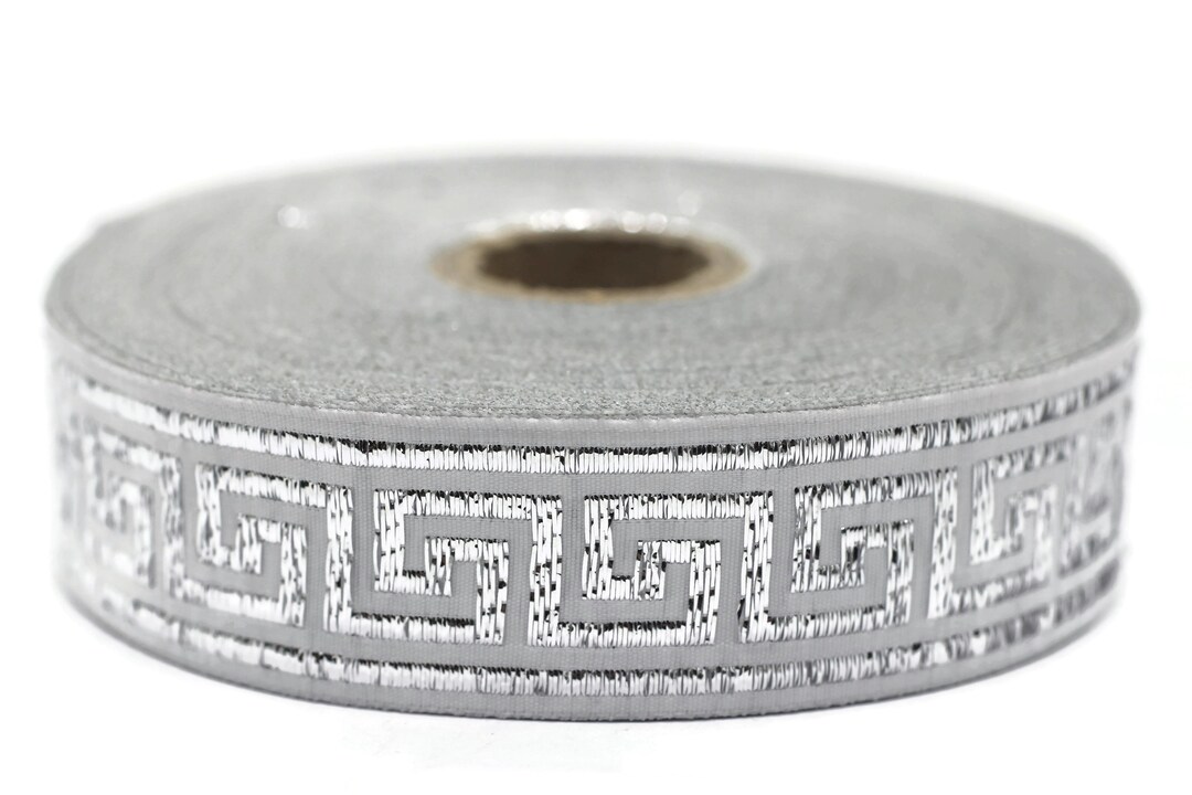 25 Mm Grey Silver Greek Key Jacquard Ribbons (0.98 Inches), Jacquard ...