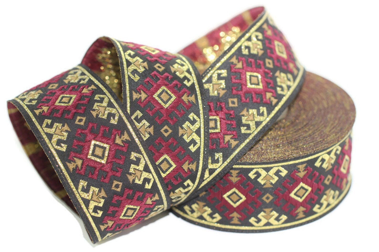35 Mm Snowy Metallic Red/gold Jacquard Ribbons 1.37 Inches | Etsy