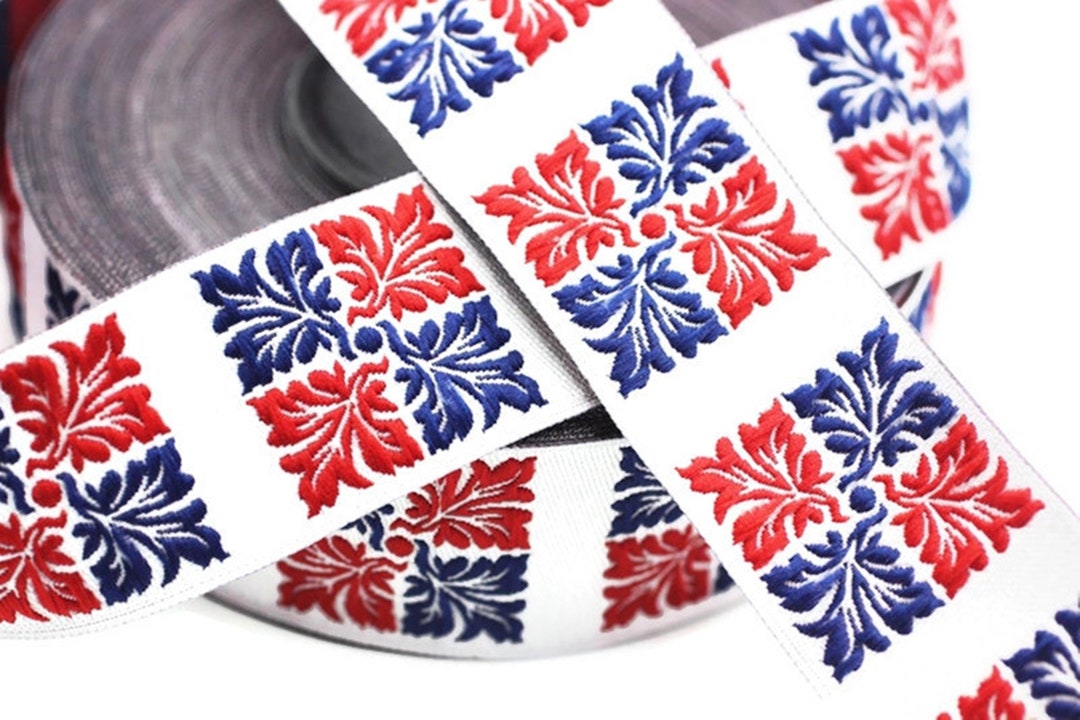 25 Mm Red & Blue Square Ribbons (0.98 Inches), Geometric Trim, Jacquard ...
