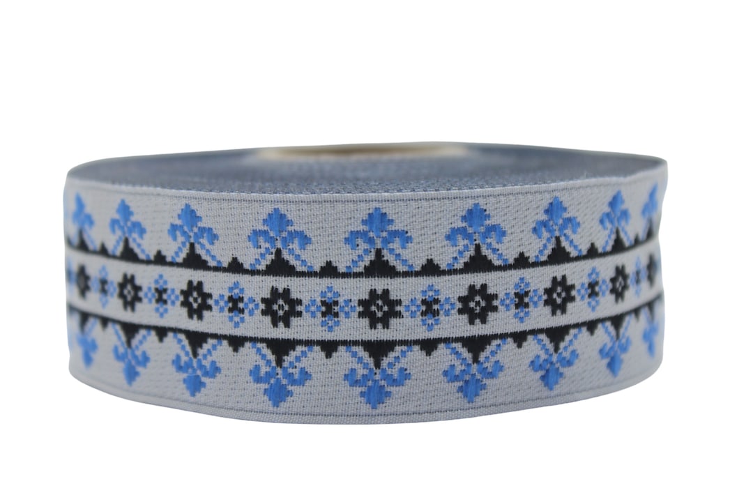 28 Mm Blue White Scandinavian Ribbon (1.10 Inches), Jacquard Ribbons ...