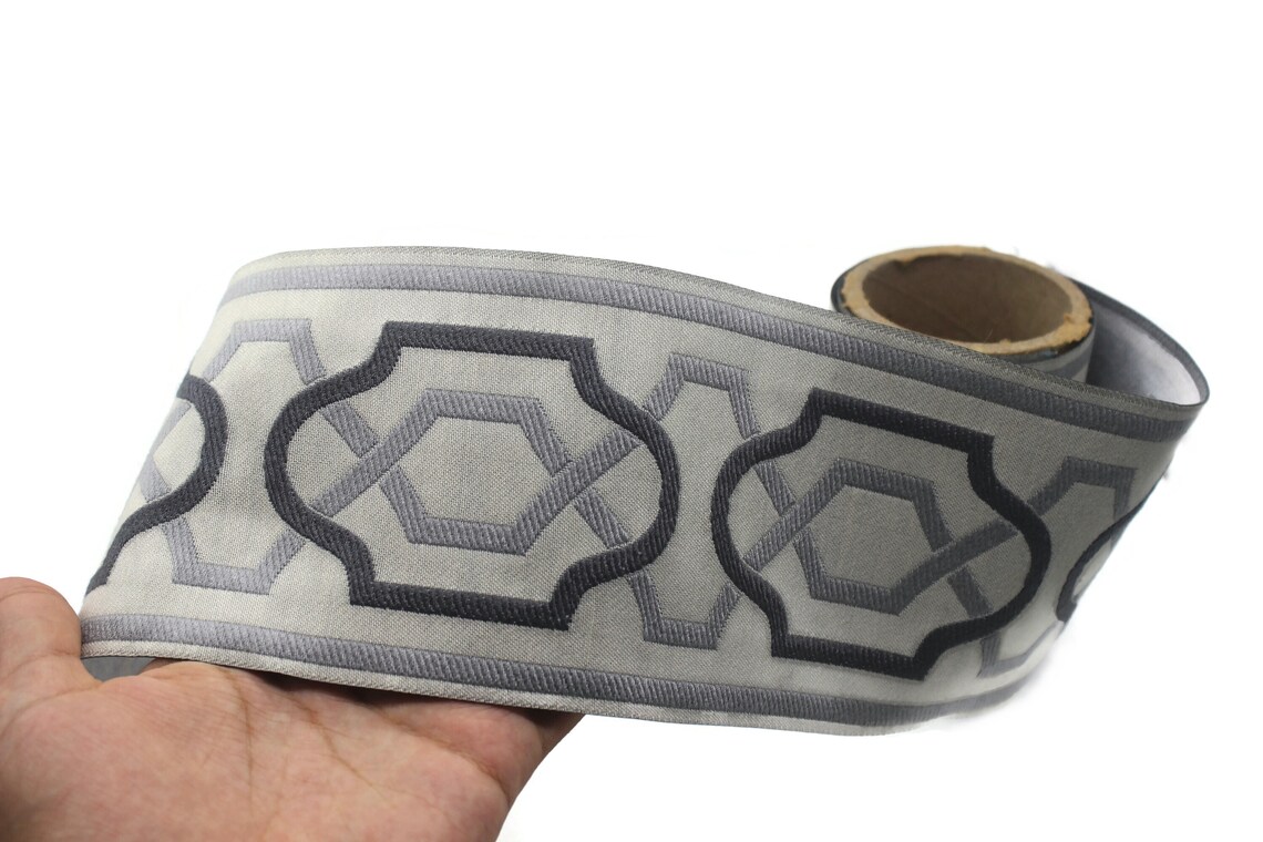 Shadow Grey 100 Mm Embroidered Ribbons 3.93 Inch Jacquard | Etsy