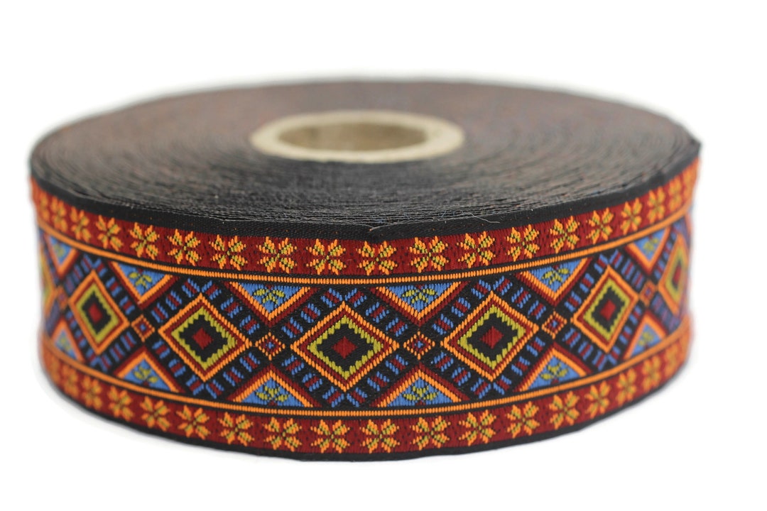 35 Mm Colorfull Geometric Motif Ribbon (1.37 Inches), Vintage Jacquard ...