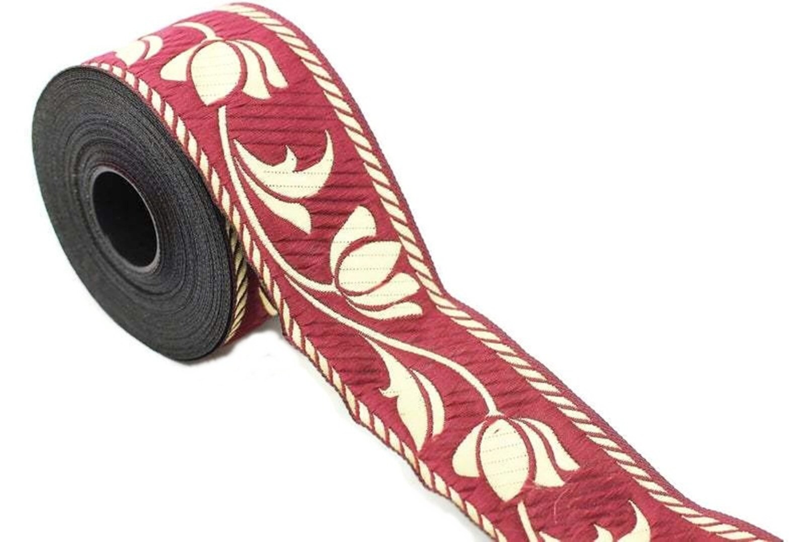 50 mm Gold&claret red Jacquard ribbons Tulips ribbons 1.96 | Etsy