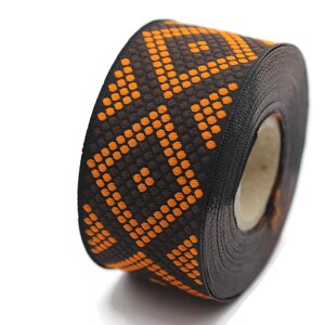 35 Mm Orange/black Metallic Ribbon, Chevron Trim, Jacquard Trim, Craft ...