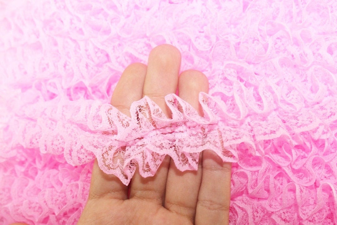 45 Mm Pink Pleated Ruffle ,pink Lace Trim, Lettuce Edge Trim ...