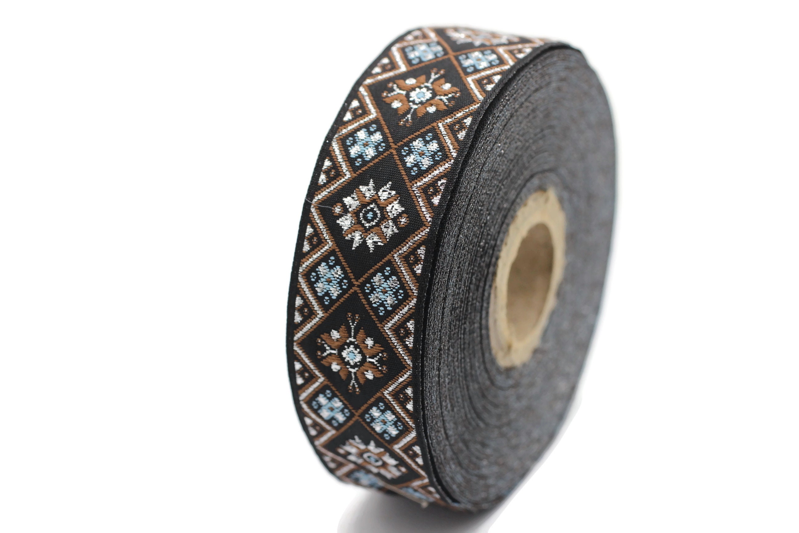 25 Mm Blue/brown Geometric Ribbon 0.98 Inches Geometric - Etsy