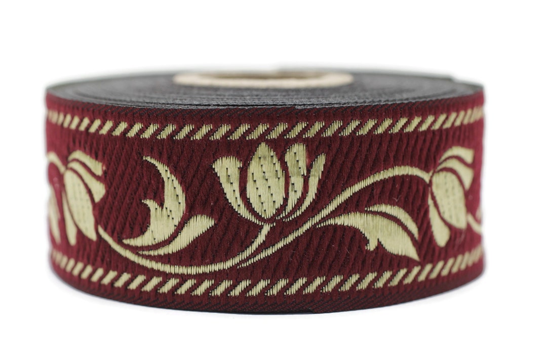 35 Mm Claret Red Ribbons, Jacquard Ribbons (1.37 Inches), Tulips ...