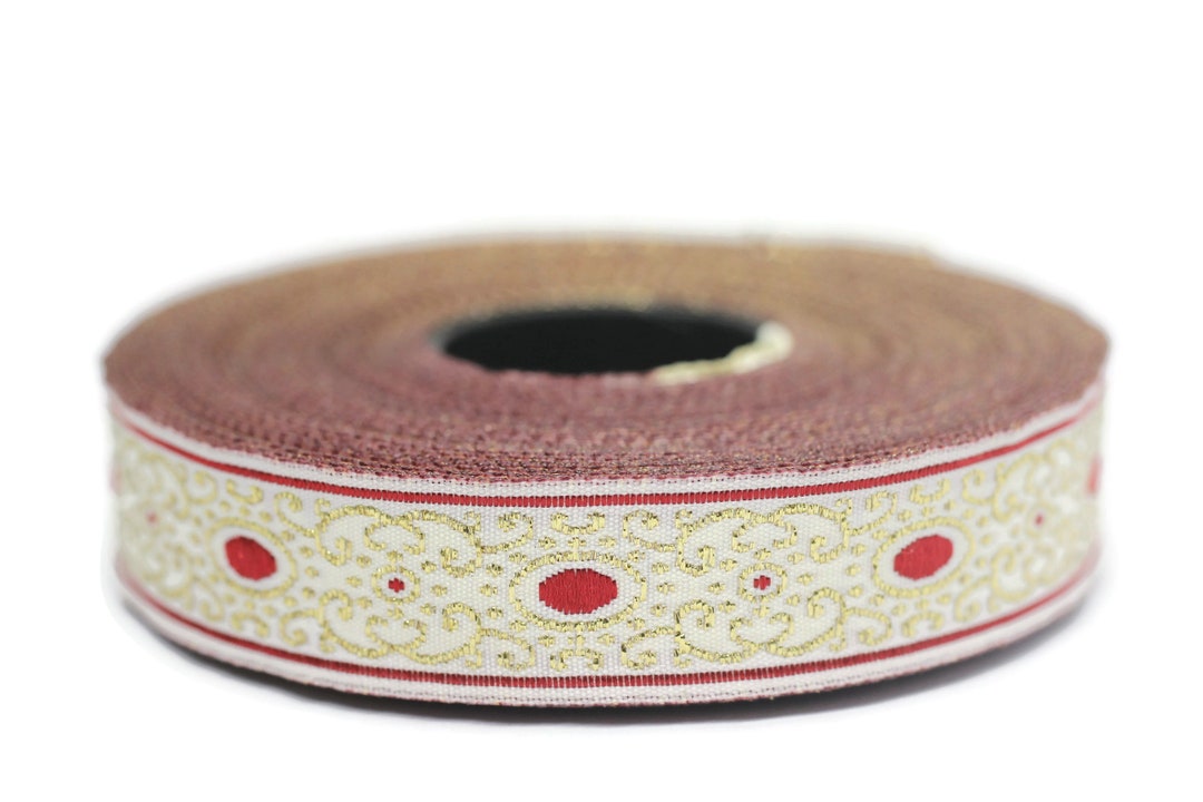 16 Mm Red/white Authentic Jacquard Ribbon (0.62 Inches), Woven Ribbon ...