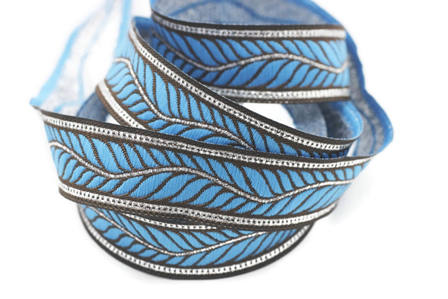22 Mm Blue Feather Ribbon 0.86 Inches Jacquard Ribbon - Etsy Singapore