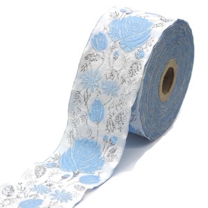 50 Mm Blue / White Floral Jacquard Trim (1.96 Inches) Vintage Ribbon ...