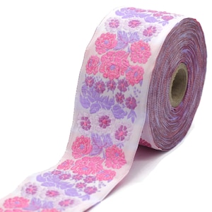 50 Mm Pink Floral Embroidered Ribbon (1.96 Inches, Vintage Jacquard ...