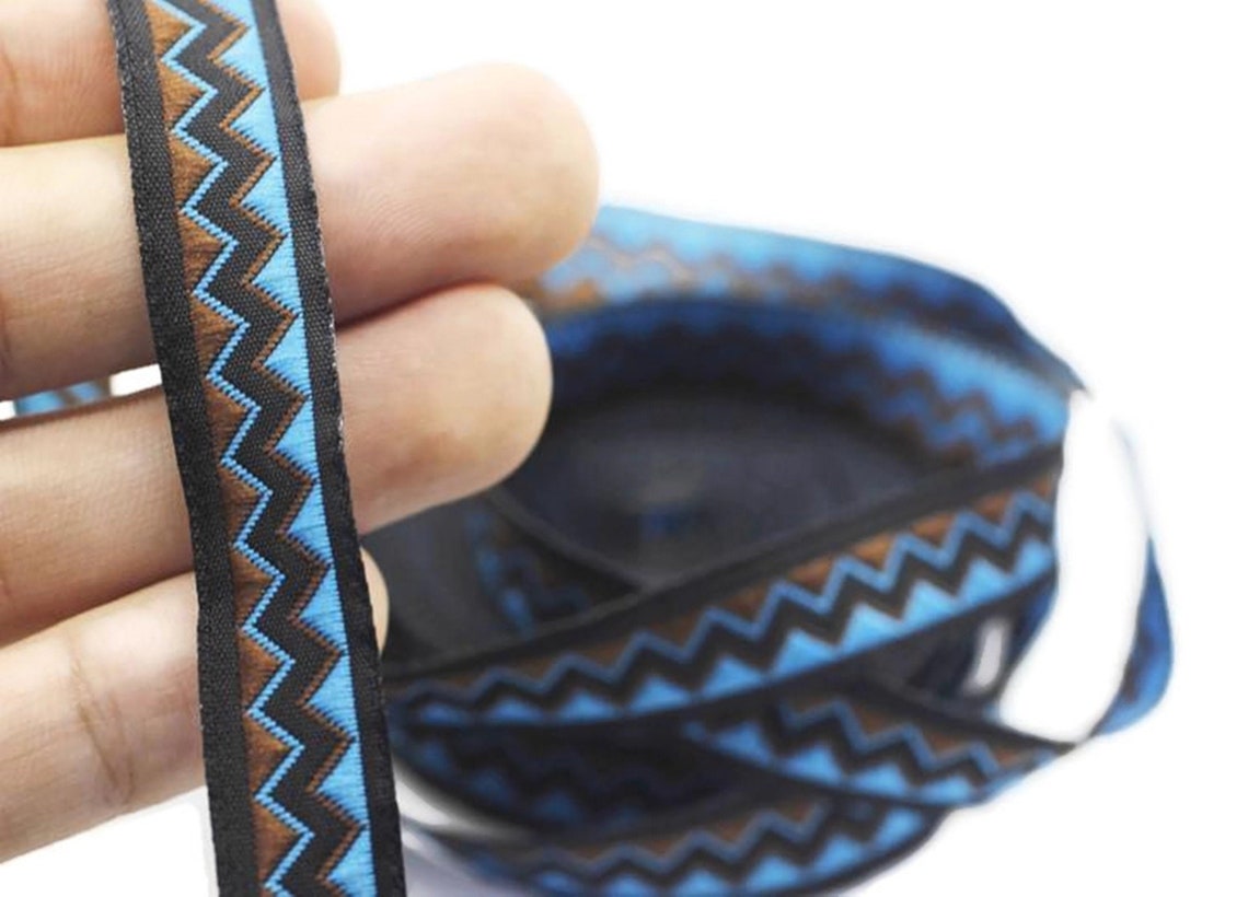 12 Mm Blue/brown Triangle Ribbon Trim 0.47inc Jacquard - Etsy