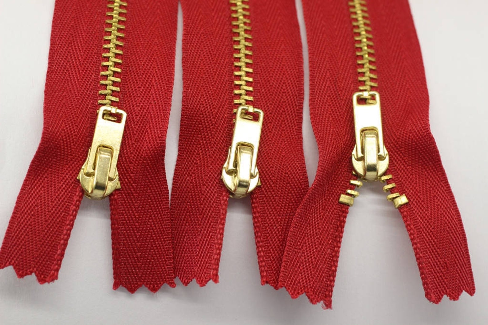 5 Pcs Red Metal Zippers With Gold Brass Teeth, 18-100cm (7-40inches ...
