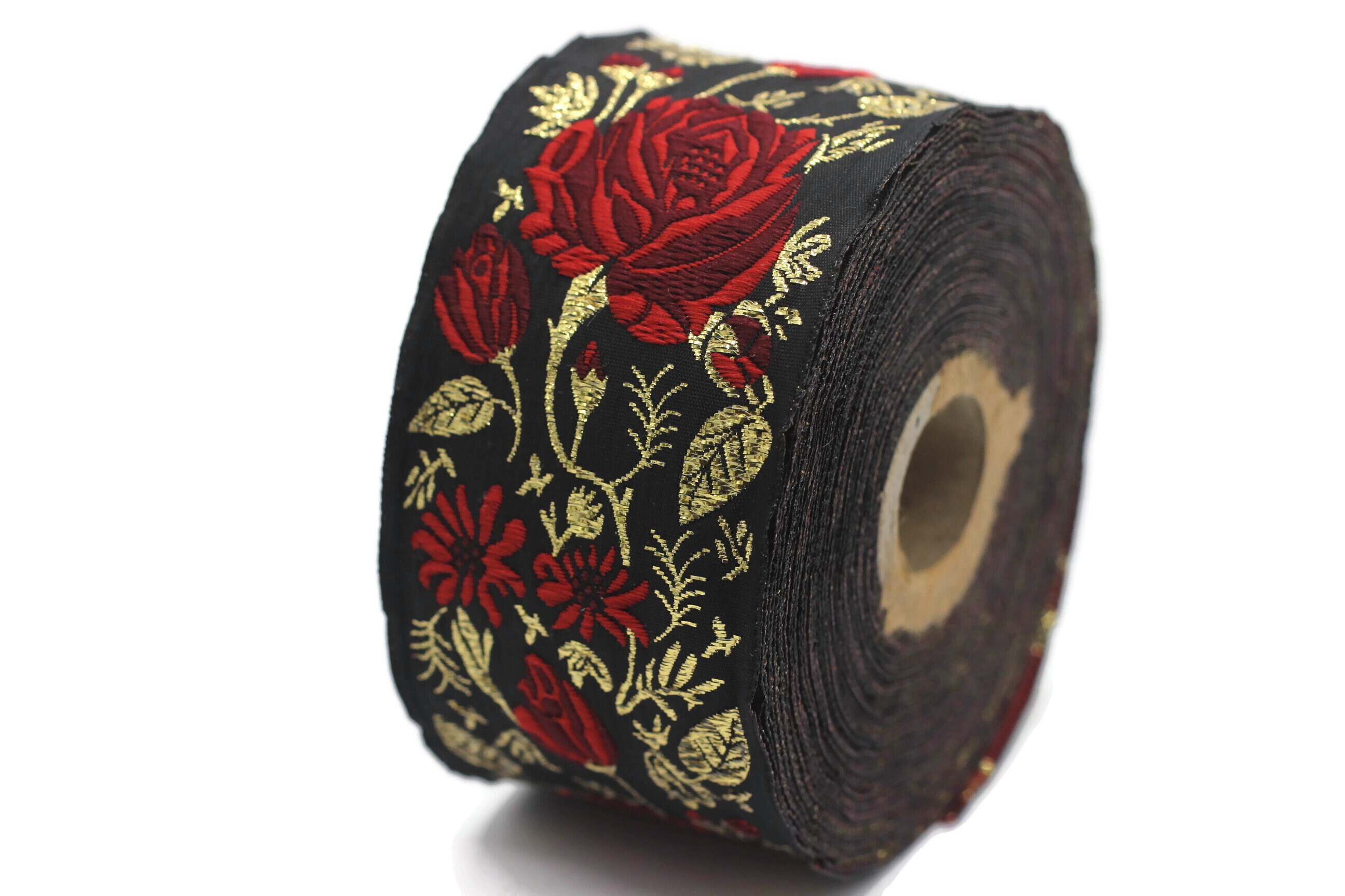 50 Mm Red / Black Floral Jacquard Trim 1.96 Inches Rose - Etsy