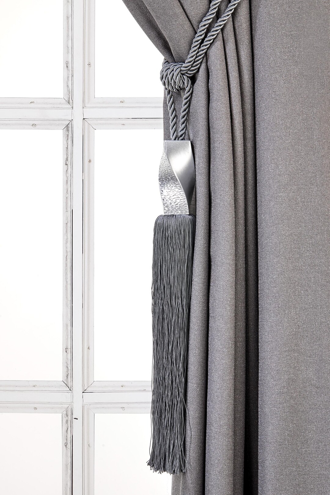 Infinity Curtain Tassel Tiebacks, Gray Drapery Holdbacks, Rope Tiebacks ...