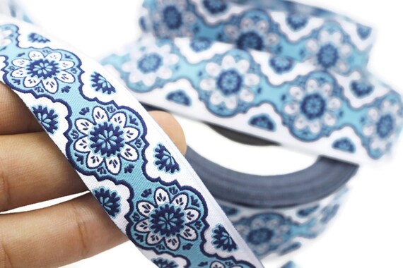 25 Mm Blue Floral Ribbon Jacquard Ribbon 0.98inch - Etsy
