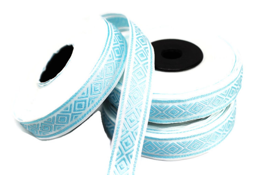 15 Mm Light Blue Mosaic Emboried Jacquard Ribbons, Decorative Craft ...