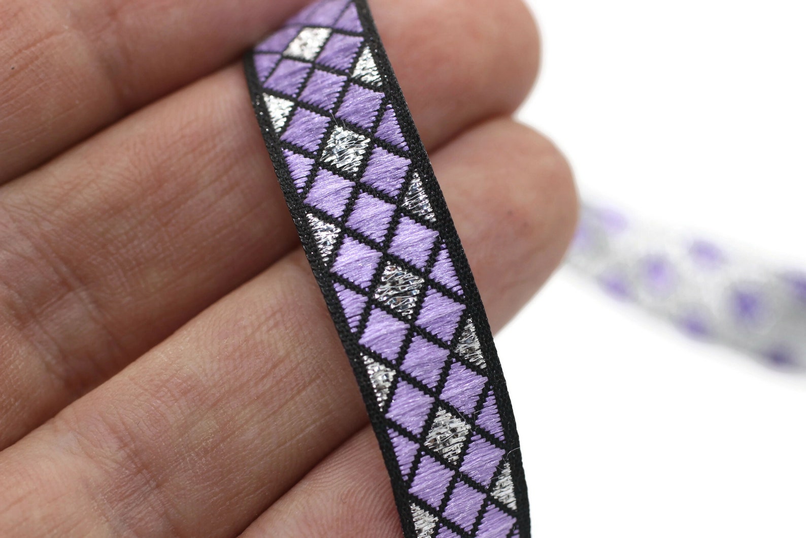 12 Mm Purple Triangle Motive Jacquard Border (0.47 Inches), Jacquard ...
