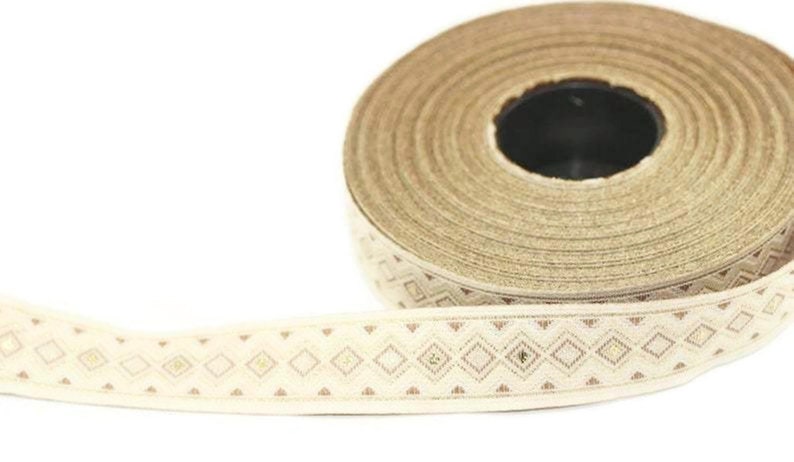 15 Mm Cream Triangle Motive Jacquard Ribbon, (0.59 Inches), Jacquard ...