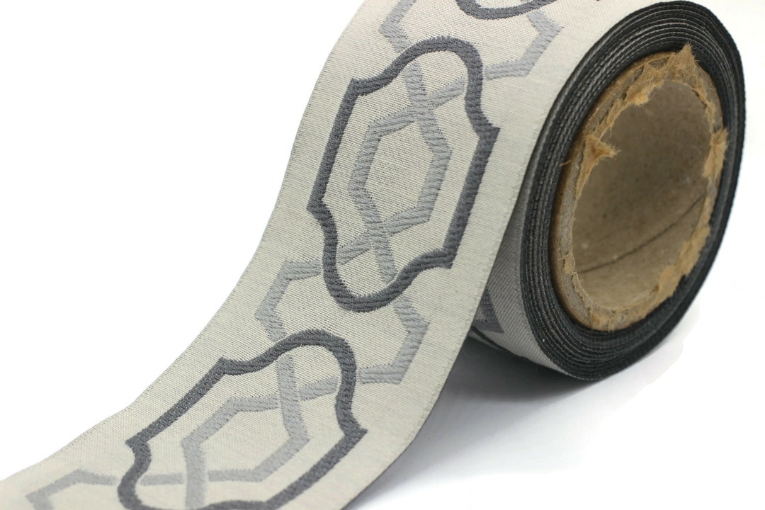Shadow Gray 2.67 Inch Embroidered Ribbons (68mm), Jacquard Trims ...