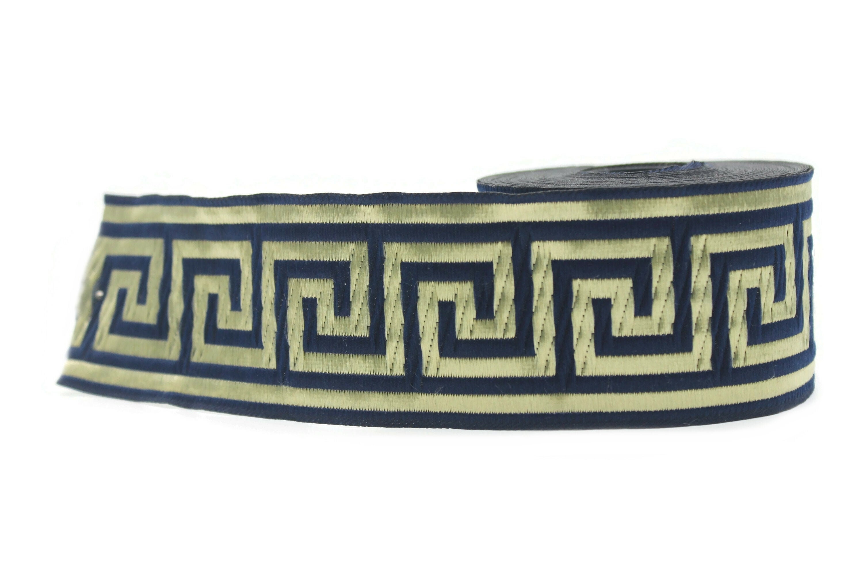 50 Mm Navy Blue/golden Greek Key Ribbon Jacquard Trims 1.96 | Etsy