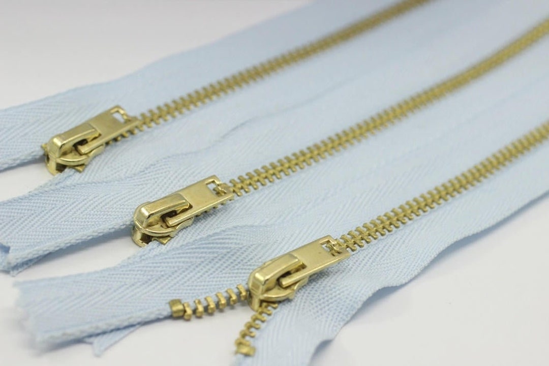 5 Pcs Sky Blue Metal Zippers With Brass Teeth, 18-100cm (7-40inches ...