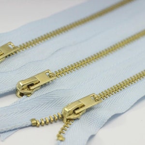 5 Pcs Sky Blue Metal Zippers With Brass Teeth, 18-100cm (7-40inches ...