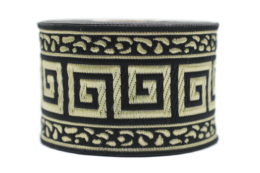 50 Mm Black/golden Greek Key Ribbon, Jacquard Trims (1.96 Inches ...