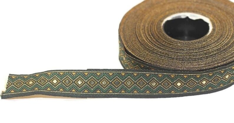 15 Mm Green&gold Triangle Motive Jacquard Ribbons 0.59 | Etsy