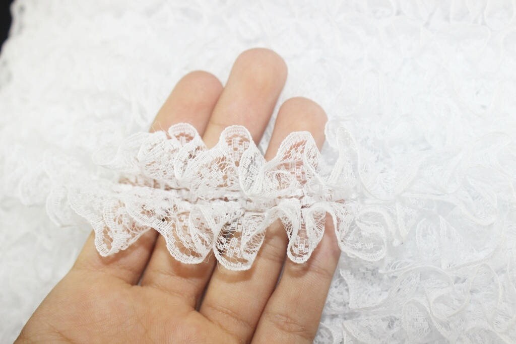 45 Mm White Pleated Ruffle White Lace Trim Lettuce Edge - Etsy