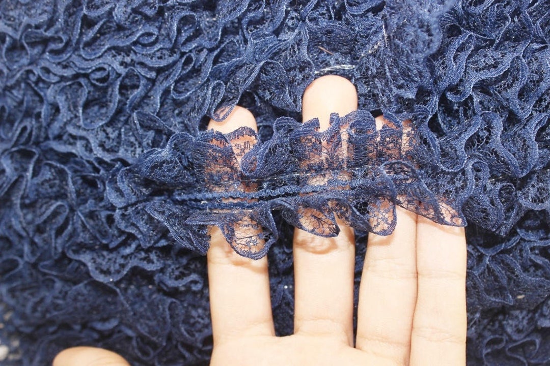 45 Mm Dark Blue Pleated Ruffle, Dark Blue Lace Trim, Lettuce Edge Trim ...