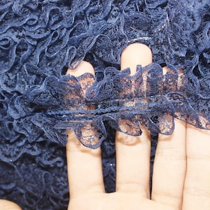 45 Mm Dark Blue Pleated Ruffle, Dark Blue Lace Trim, Lettuce Edge Trim ...