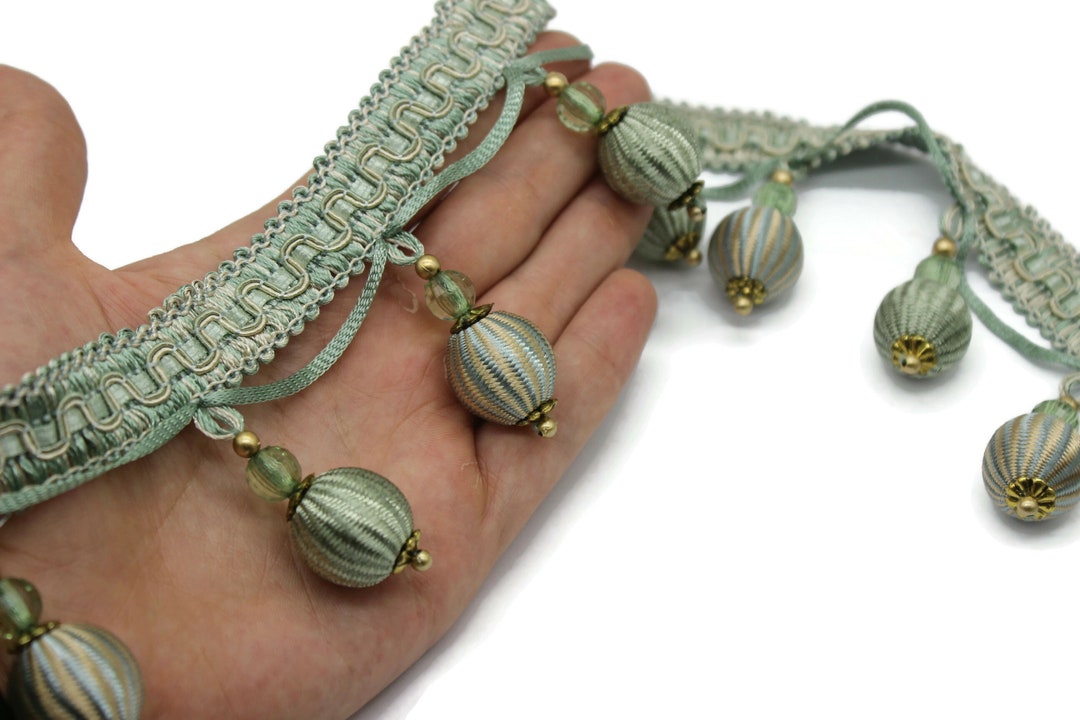 70 Mm Beaded Tassel Fringe Trim Green, 2.75 Inches, Gimp Header, by the ...