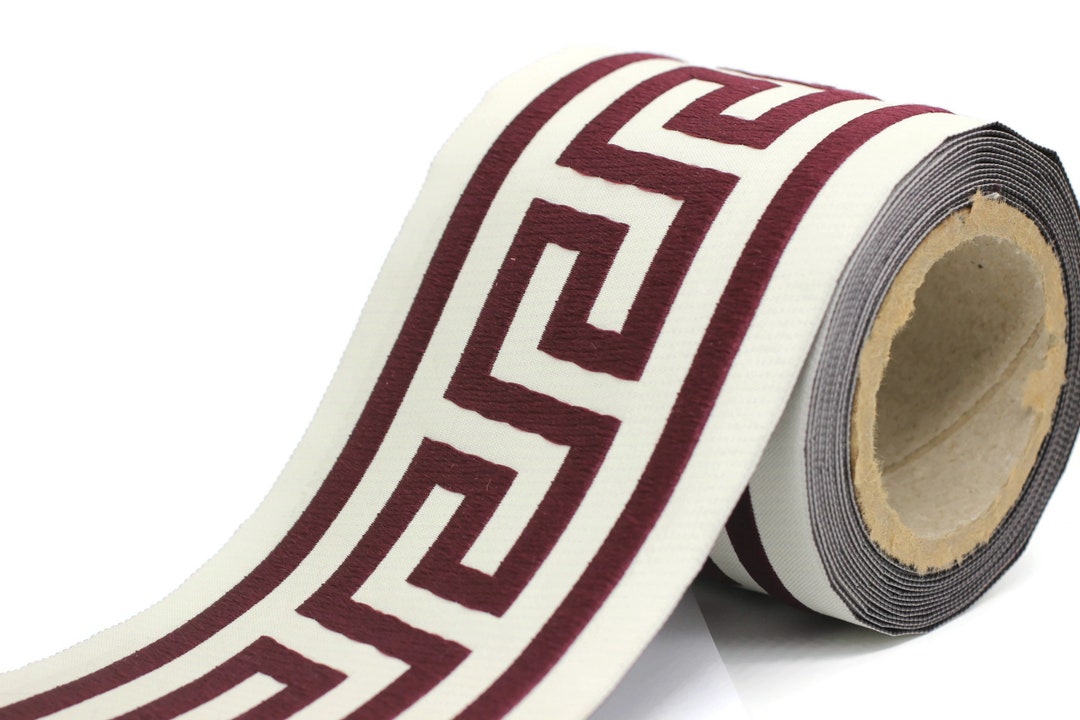 100mm Beige&claret Red Greek Key Ribbons (3.93 Inch), Meander Jacquard ...