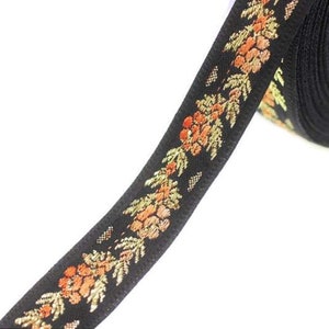 16 Mm Black Front Orange Floral Jacquard Ribbon (0.62 Inches), Jacquard ...